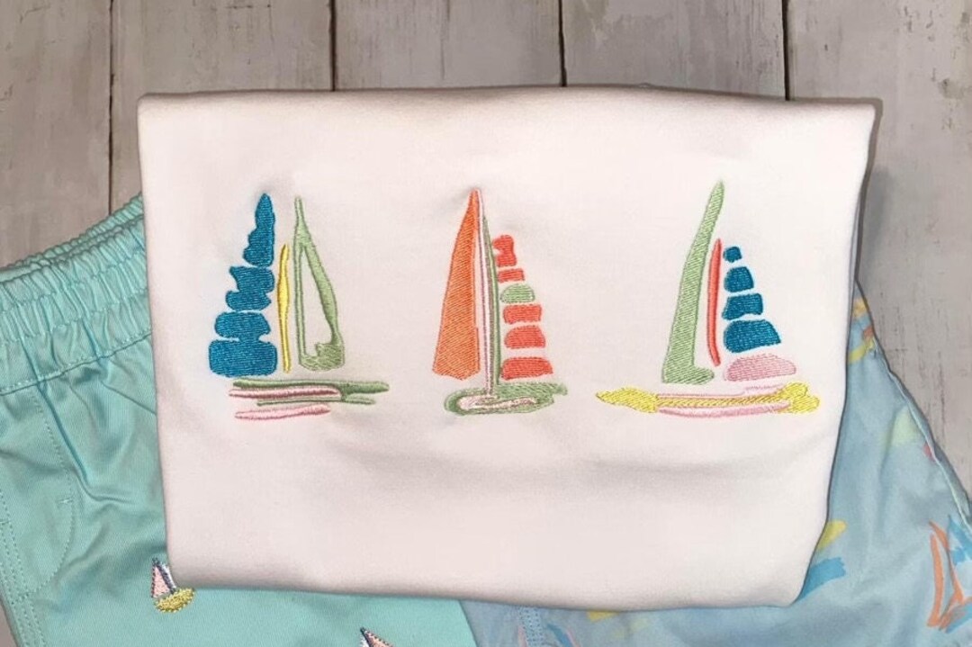 TBBC Inspired Watercolor Sailboat Design - Heavy Fill Stitch - Nautical ...