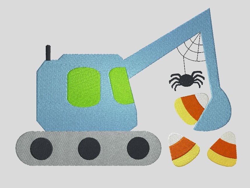 Spooky Excavator Heavy Fill Stitch Construction Halloween Candy Corn ...