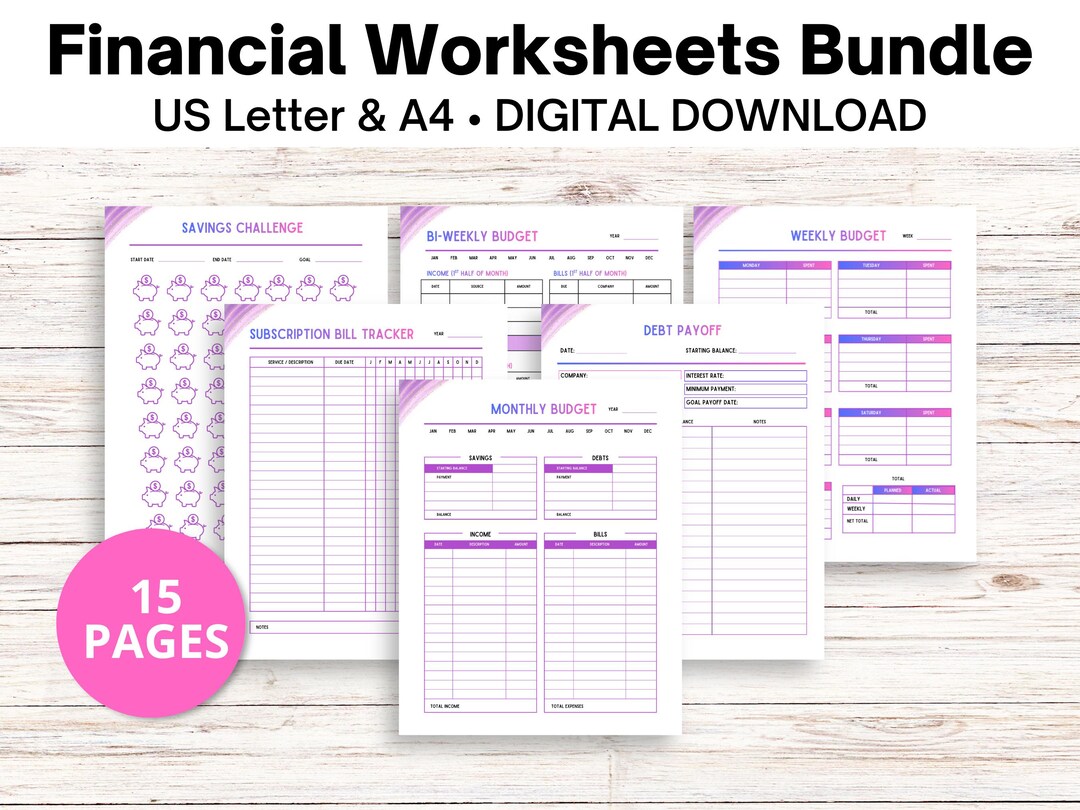 Financial Worksheets Bundle - Etsy