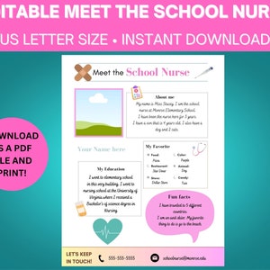 Meet the School Nurse Editable Printable Digital Download, Back to ...