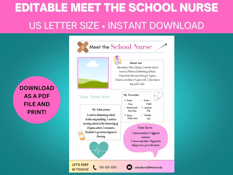 Meet the School Nurse Editable Printable Digital Download, Back to ...