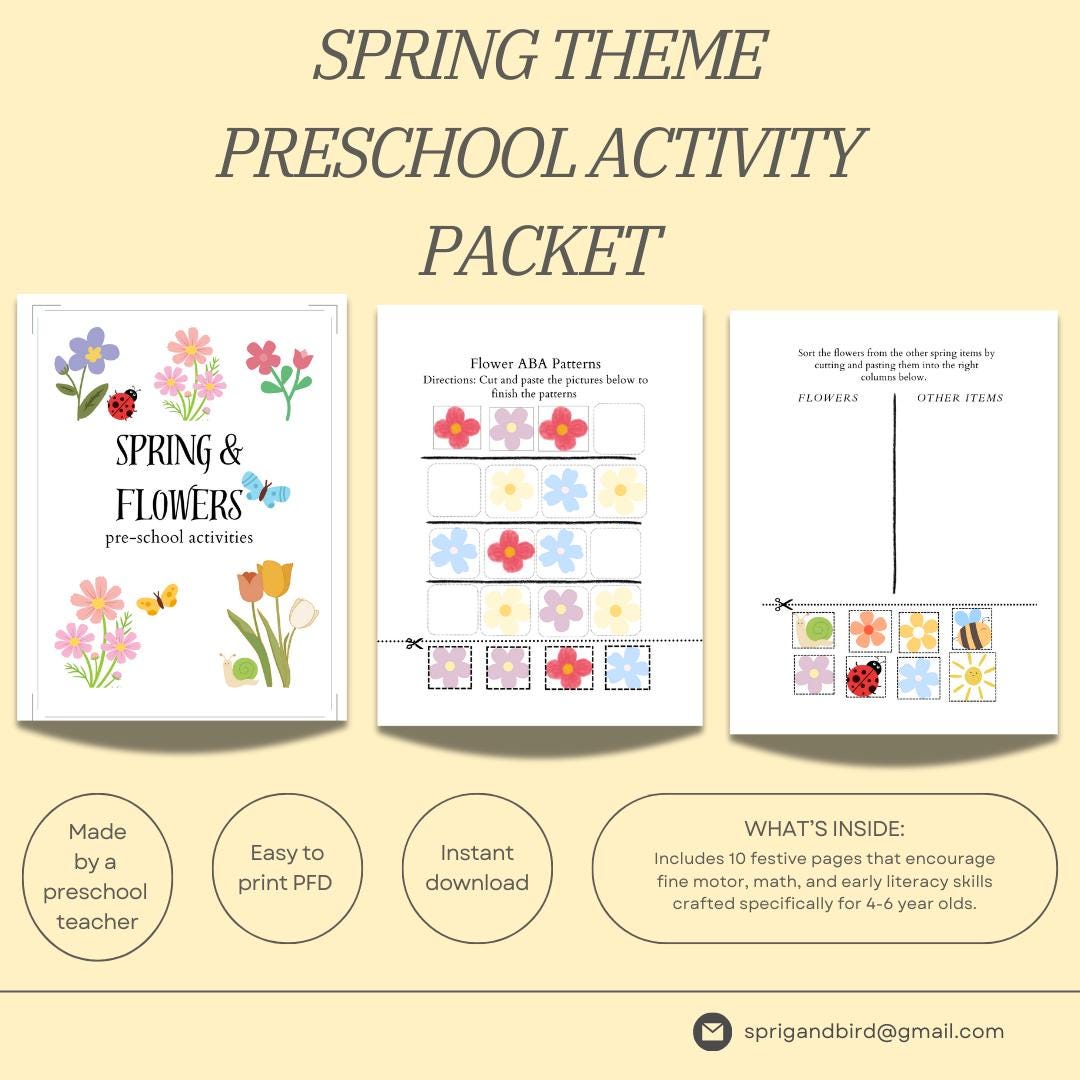Spring Preschool and Kindergarten Activity Packet PDF. 10 Pages of ...