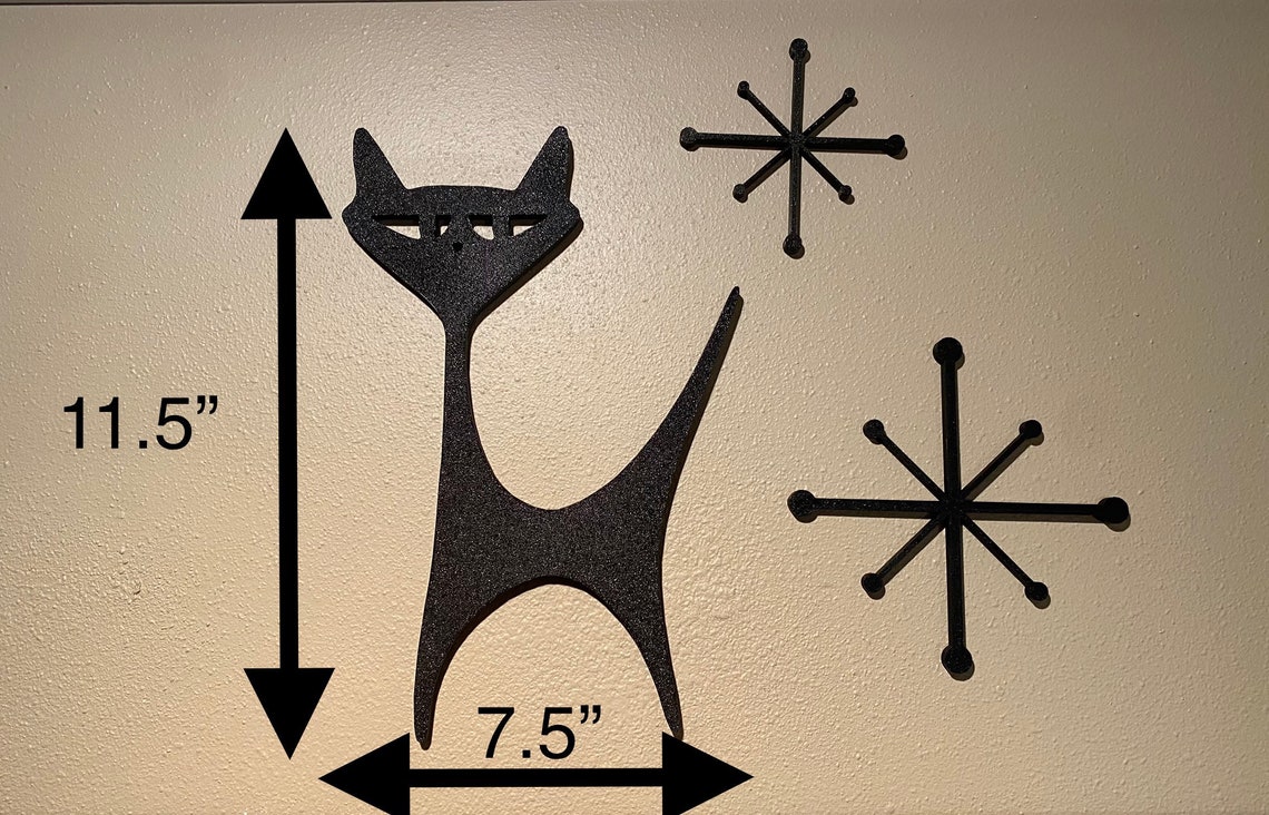 Mid Century Modern Atomic Cat With Starburst - 3D Printed in Black ...