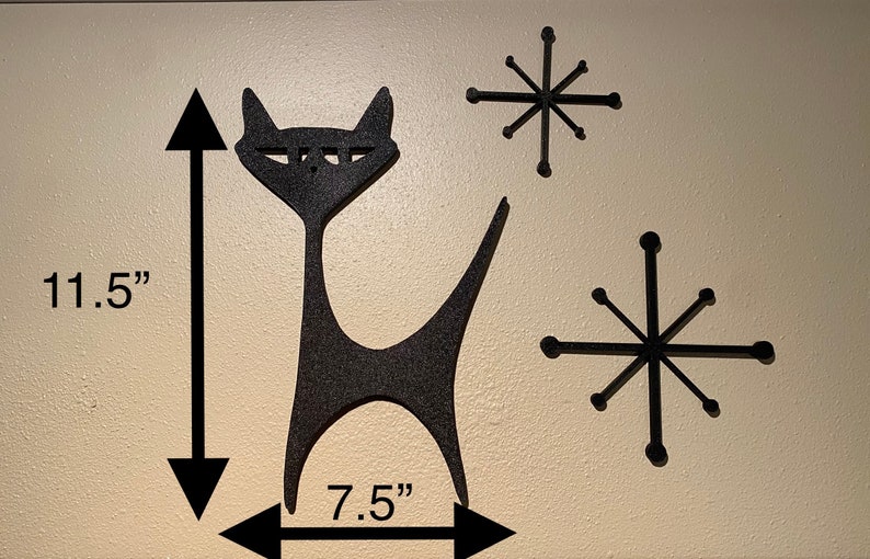 Mid Century Modern Atomic Cat With Starburst - 3D Printed in Black ...