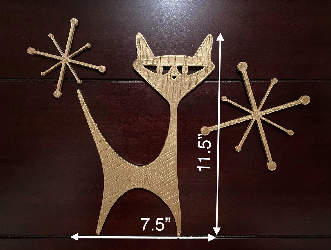 Mid Century Modern Atomic Cat With Starburst 3D Printed and | Etsy