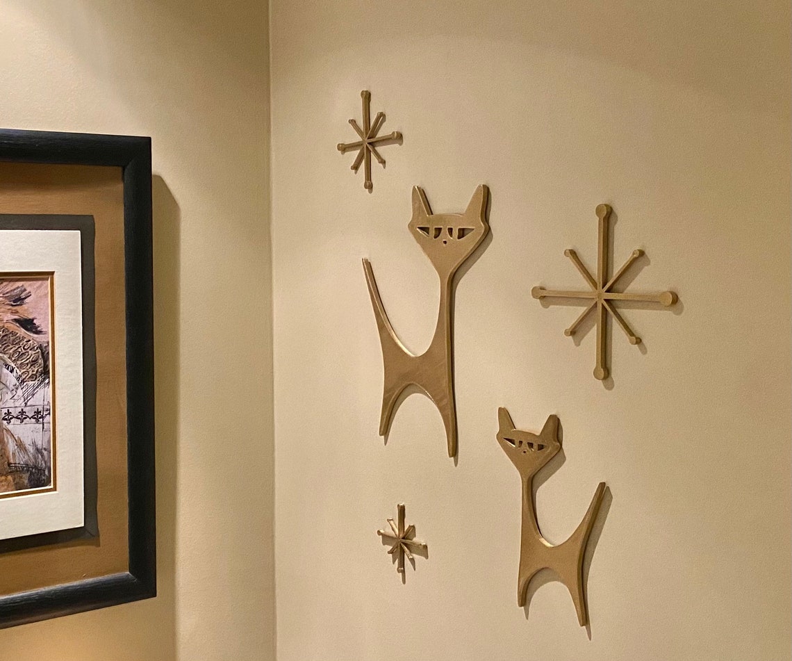 Mid Century Modern Atomic Cats Big Cat Small Cat Family With - Etsy