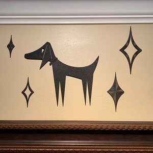 Mid Century Modern Atomic Dog With Set of 4 Eames Style Starbursts - 3D ...