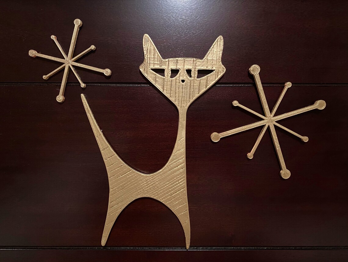 Mid Century Modern Atomic Cat With Starburst 3D Printed and | Etsy