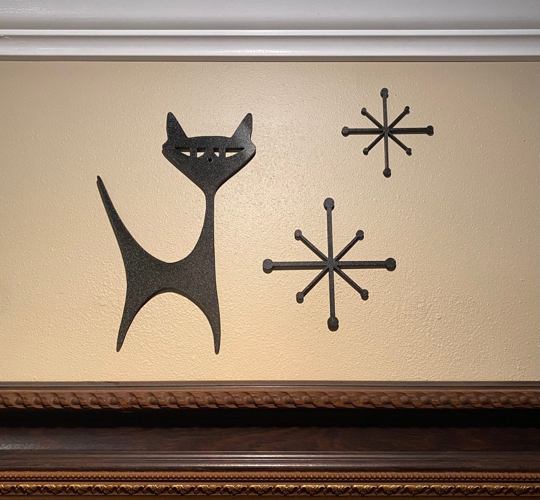 Mid Century Modern Atomic Cat With Starburst - 3D Printed in Black ...