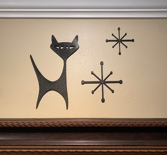 Mid Century Modern Atomic Cat With Starburst 3D Printed in - Etsy