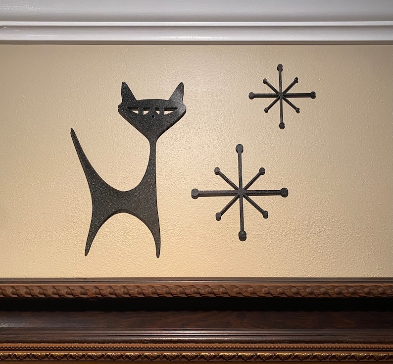 Mid Century Modern Atomic Cat With Starburst - 3D Printed in Black ...