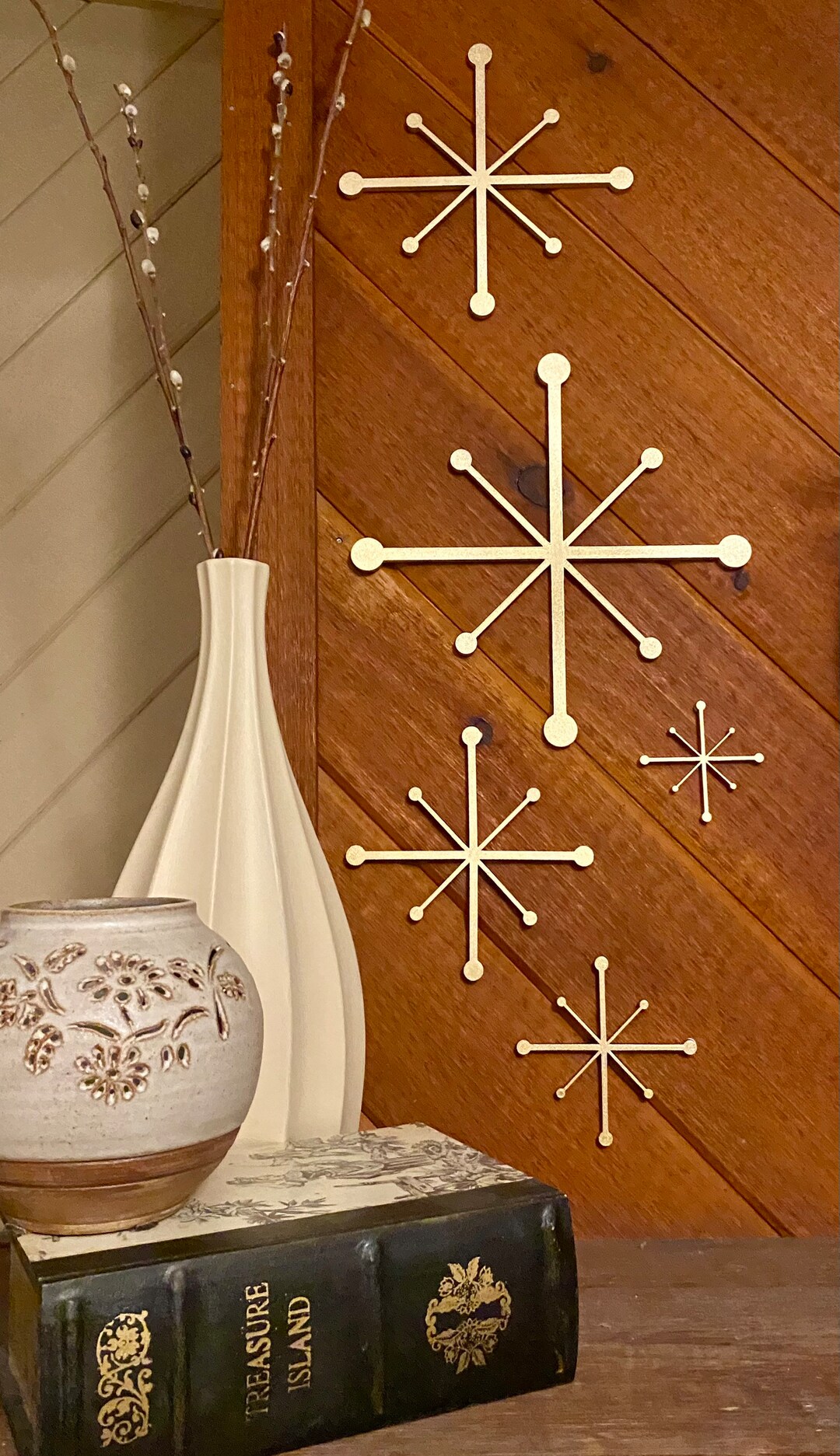 Mid Century Modern Atomic Stars - 3D Printed and Painted Gold, Silver ...