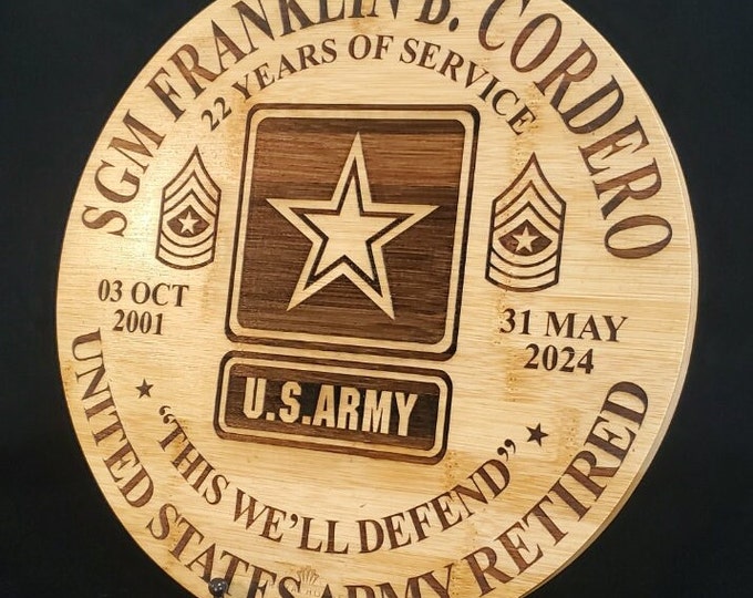U.S Army Retirement Laser Engraved Display - Etsy