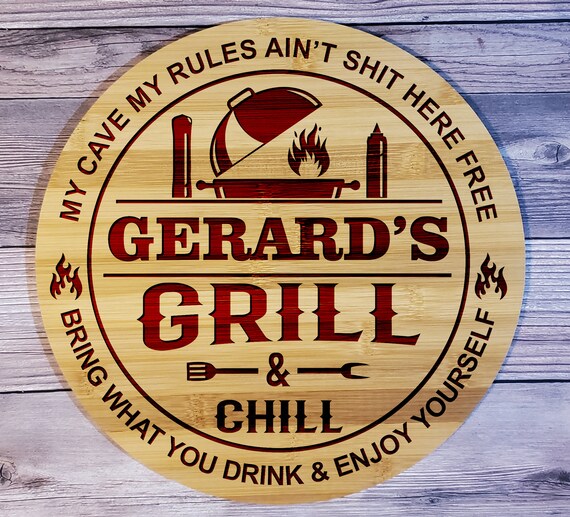 Grill & Chill Barbecue Laser Engraved Sign | Etsy