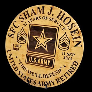 U.S Army Retirement Laser Engraved Display - Etsy