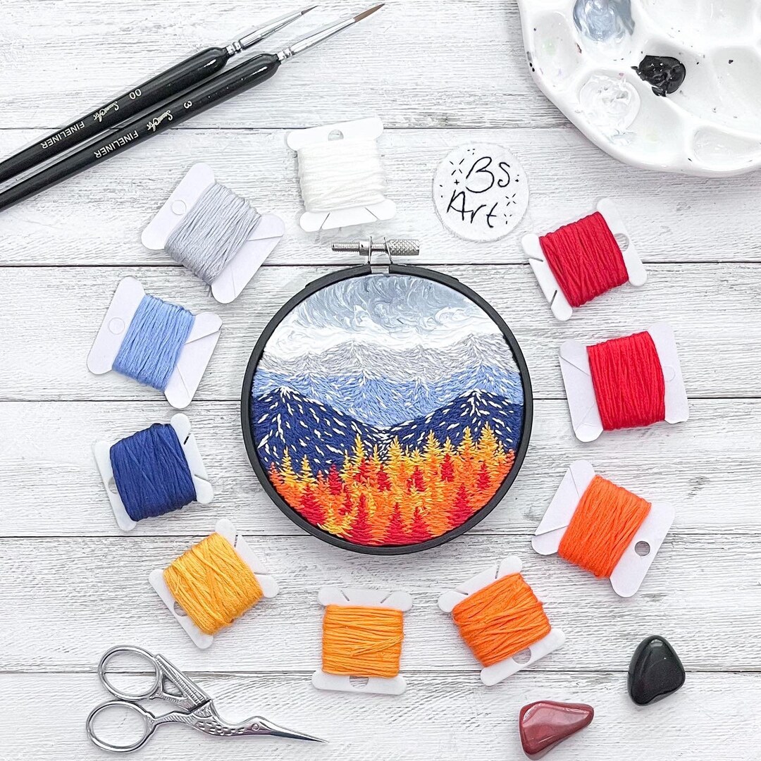 4” Blue Ridge Mountains in the Fall Modern Embroidery Wall Art Decor - Etsy