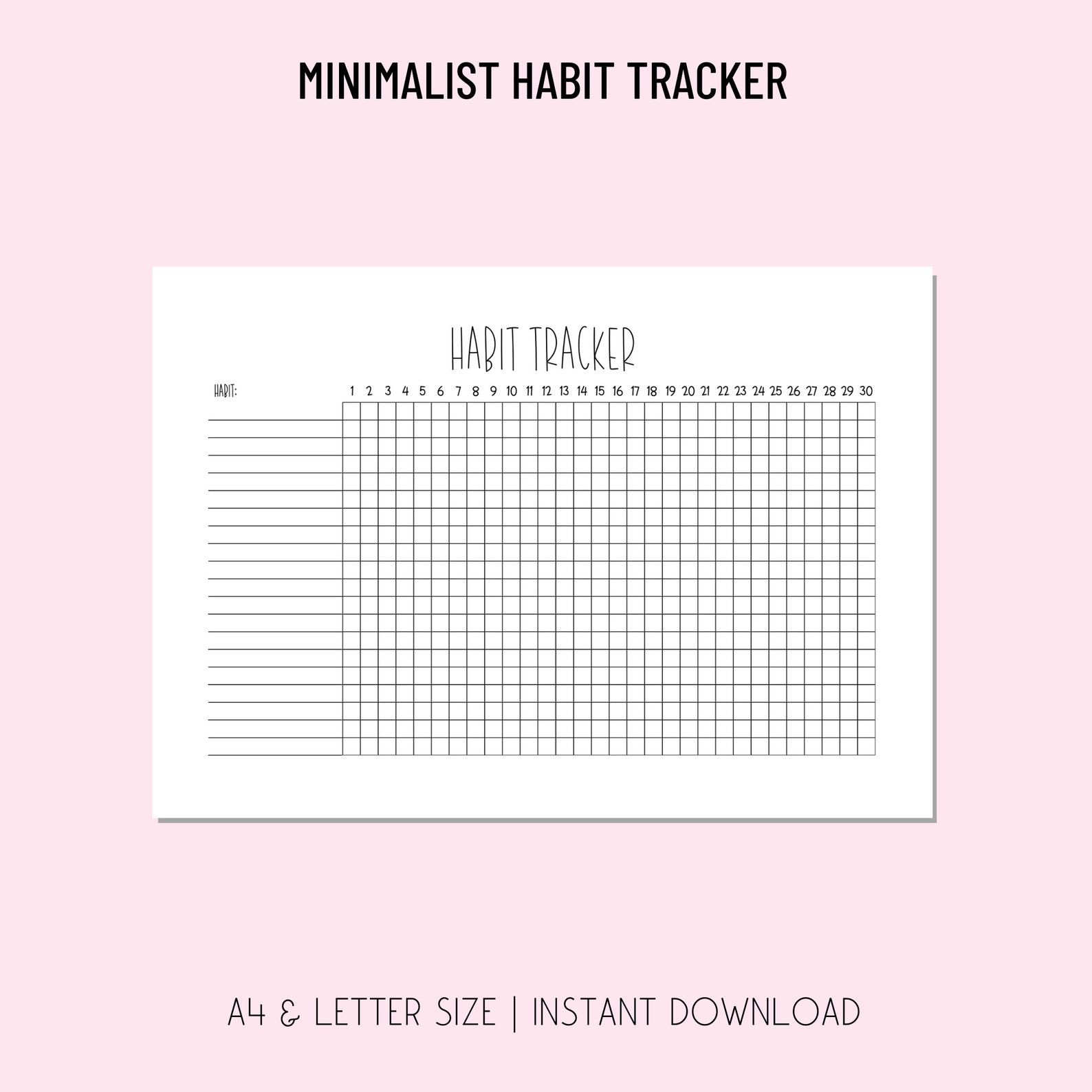 Minimalist Habit Tracker Printable monthly Habit Tracker Horizontal ...