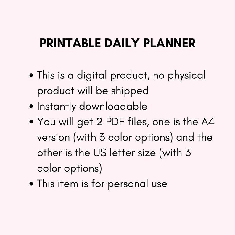 Printable Daily Planner Daily Schedule 3 Color Options A4 and Letter ...