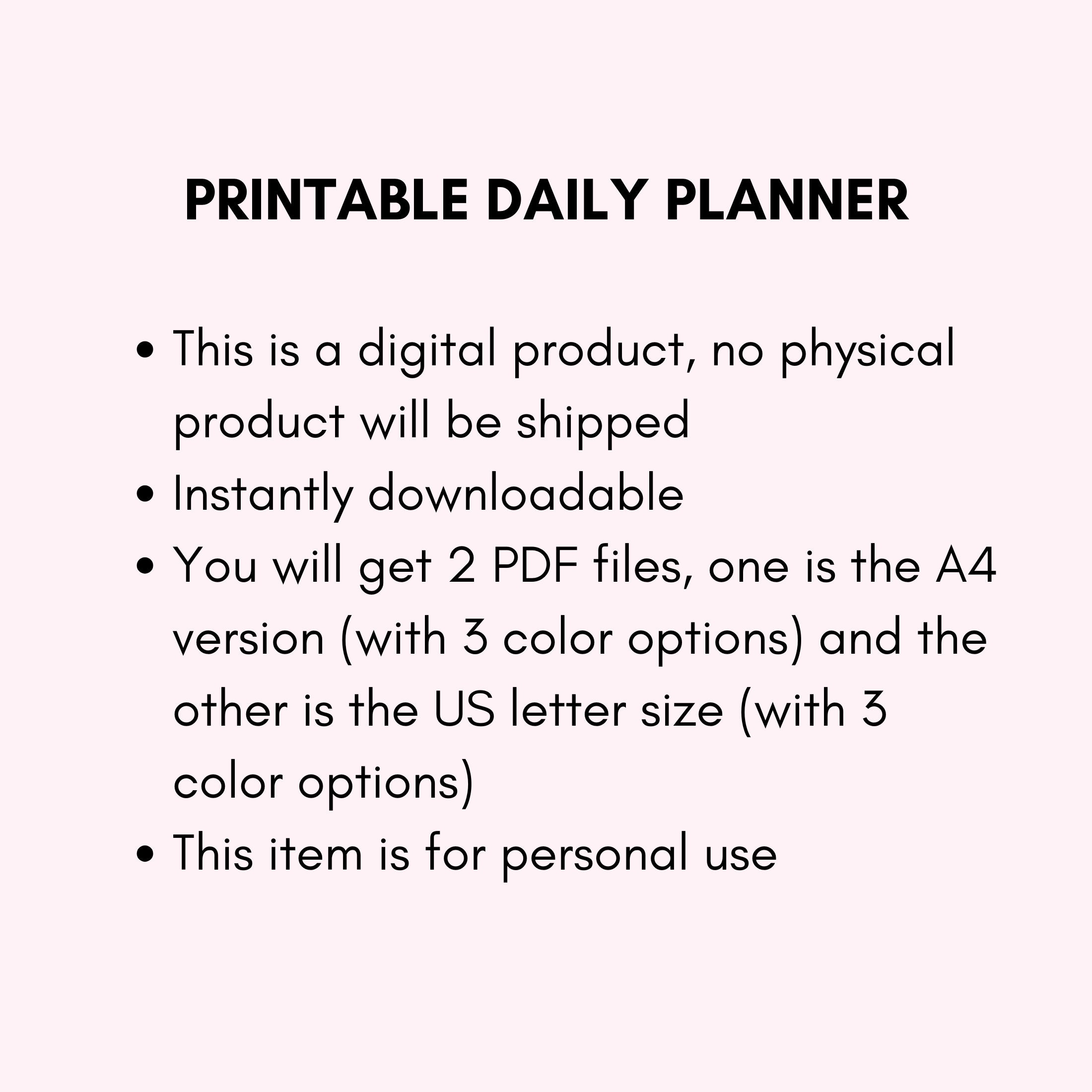 Printable Daily Planner Daily Schedule 3 Color Options A4 and Letter ...