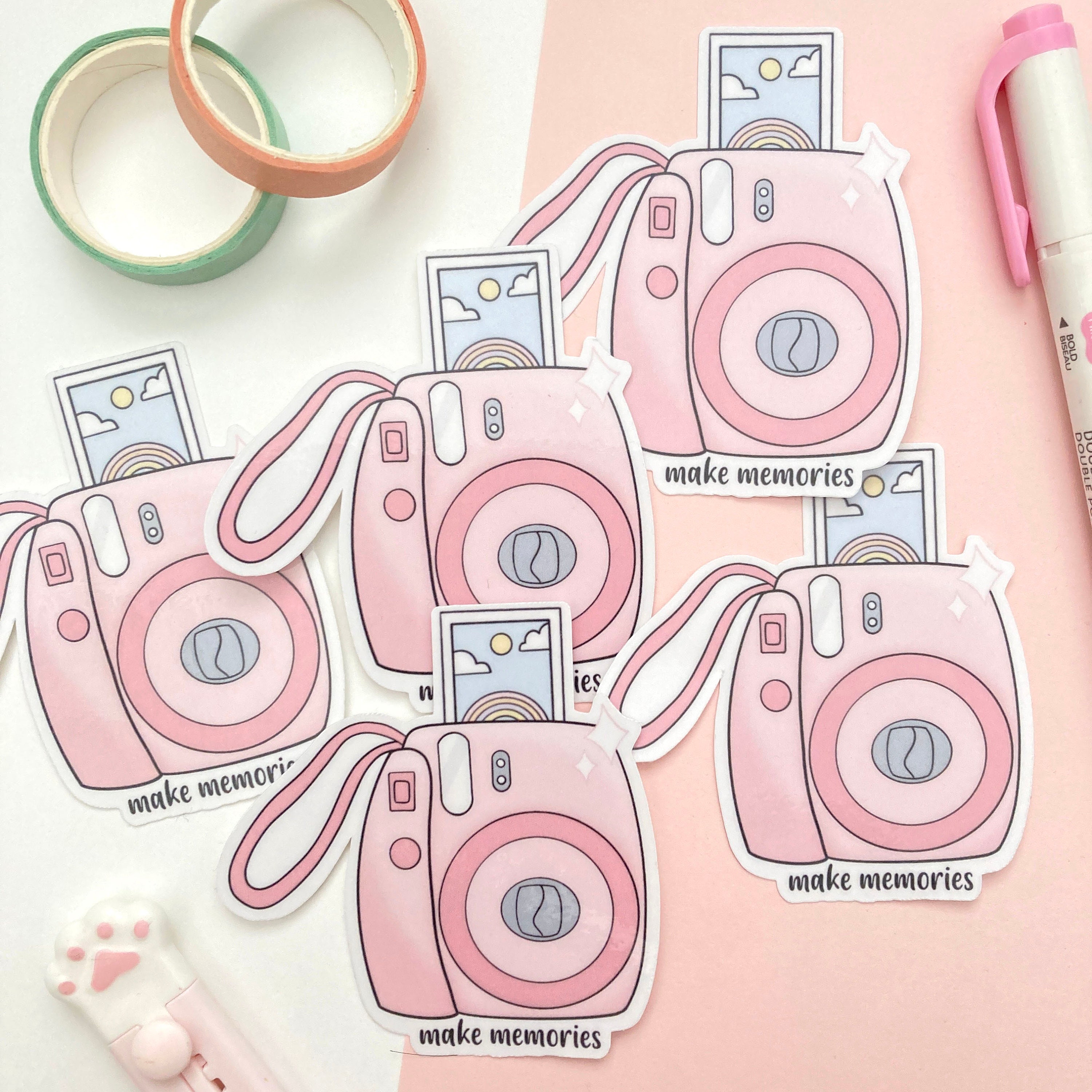 Cute Pink Make Memories Camera Sticker | Waterproof Laminated Vinyl Die ...