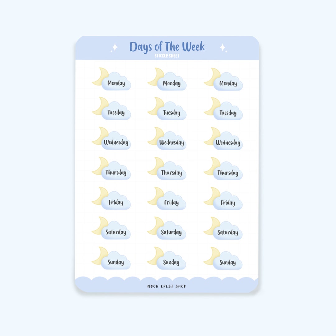Days of the Week Clouds Sticker Sheet | Bullet Journal, Planner ...