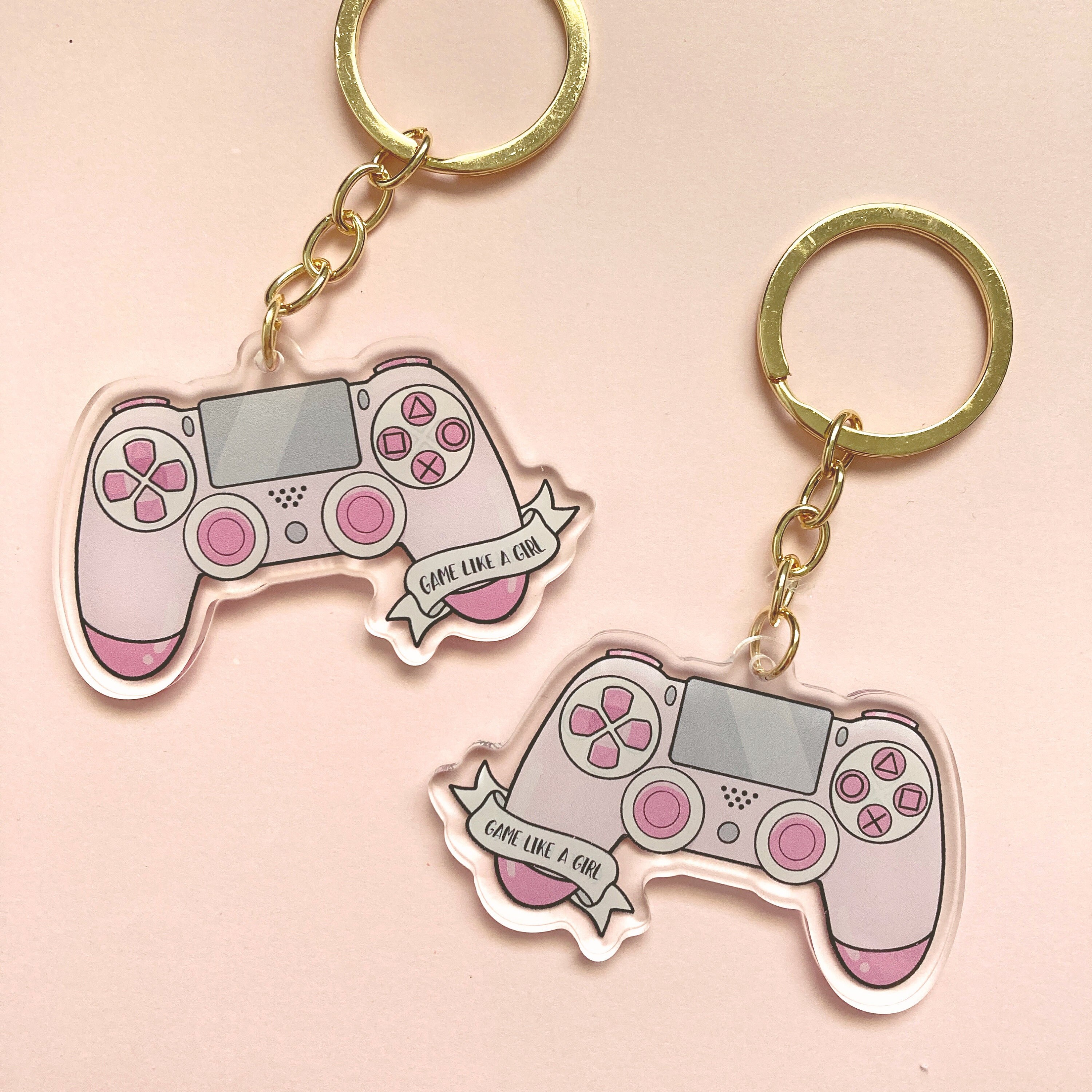 Cute Pink Game Like A Girl Controller Acrylic Charm Keychain - Etsy