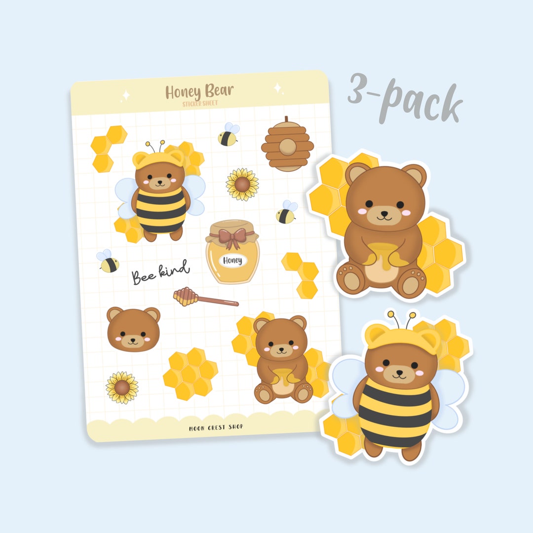 3-PACK BUNDLE 1 Honey Bear Sticker Sheet + 2 Laminated Die Cut Stickers ...
