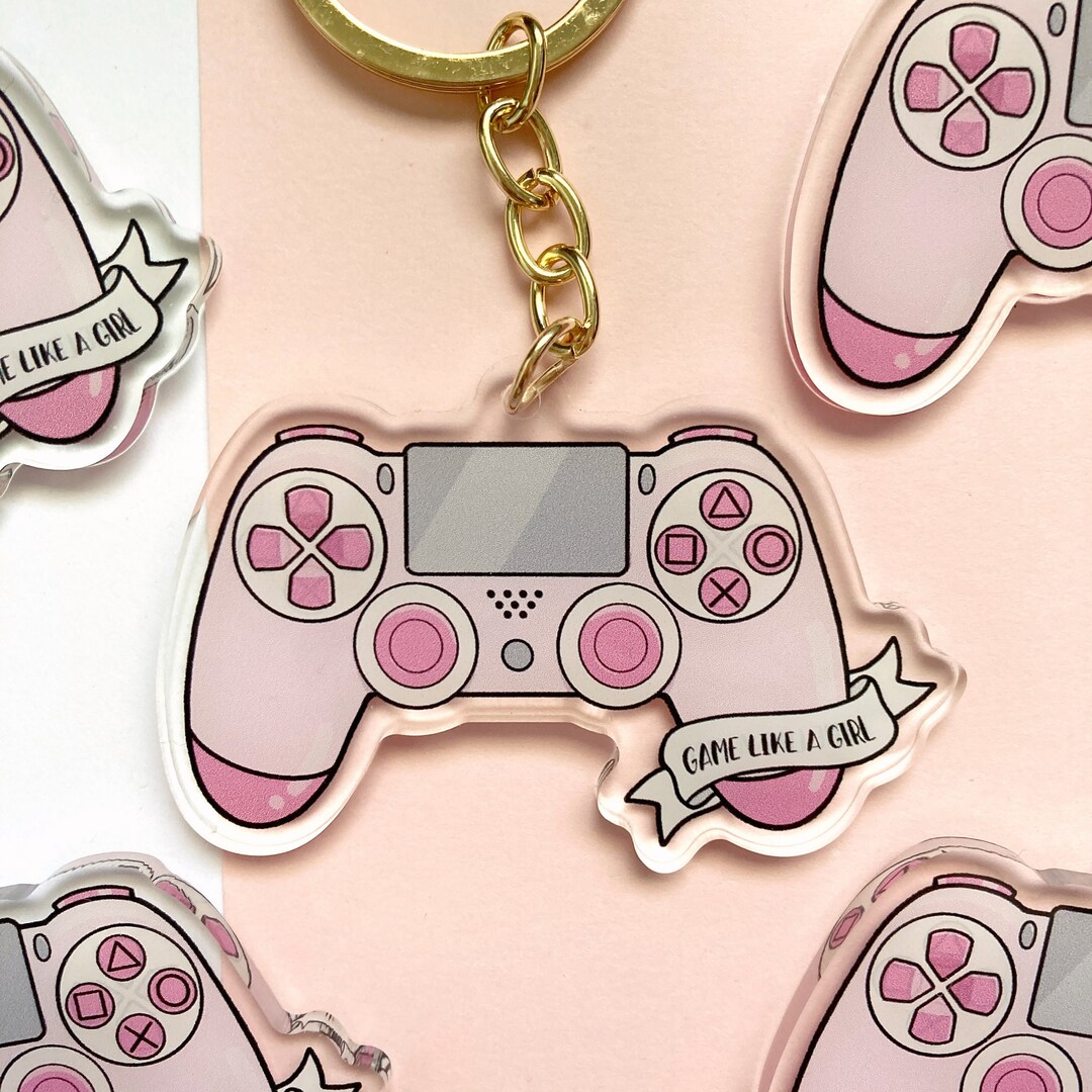 Cute Pink Game Like A Girl Controller Acrylic Charm Keychain | Gaming ...