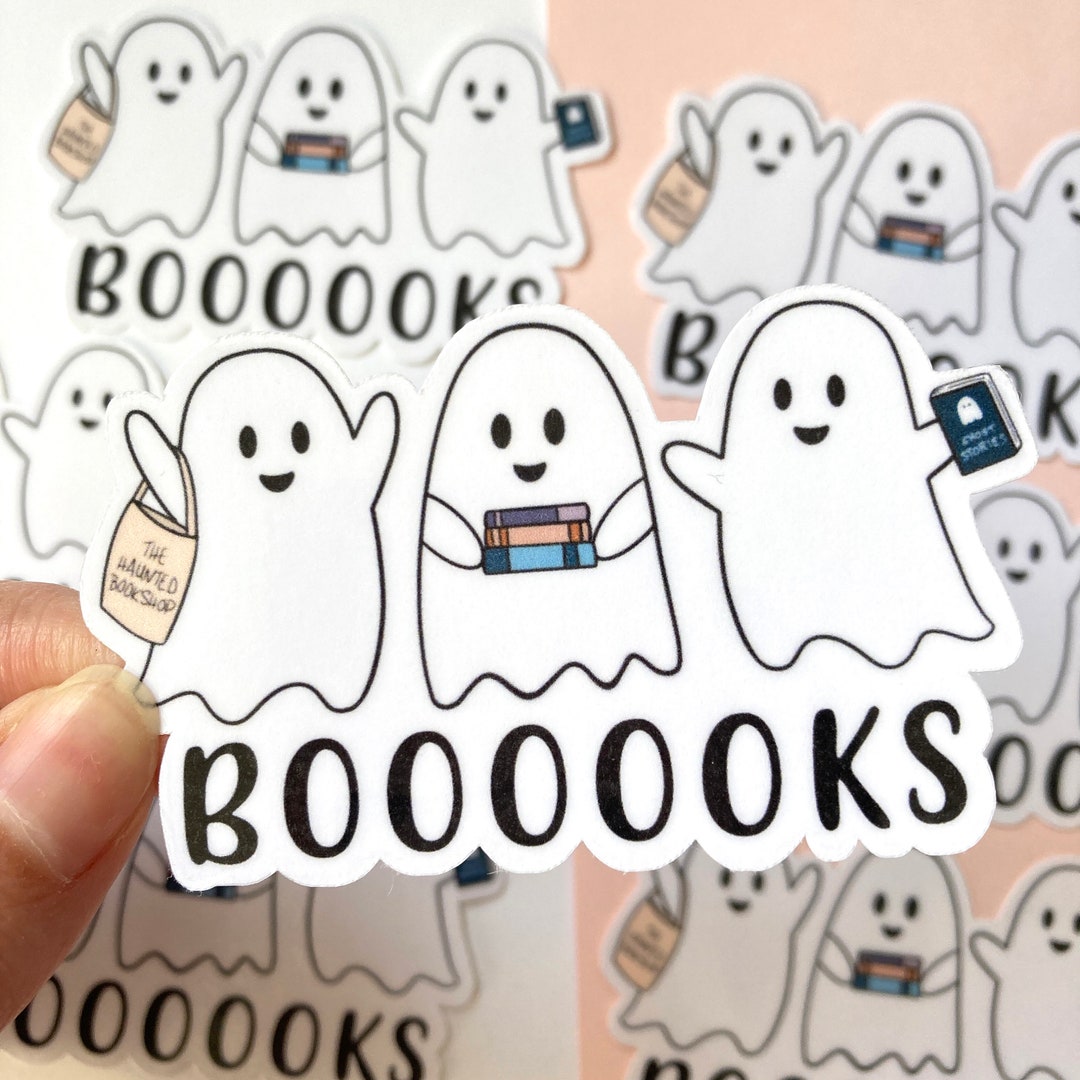 Cute Bookish Ghosts Sticker | Halloween Waterproof Laminated Vinyl Die ...