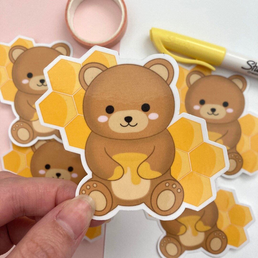Cute Honey Bear Sticker | Waterproof Laminated Vinyl Die Cut Sticker ...