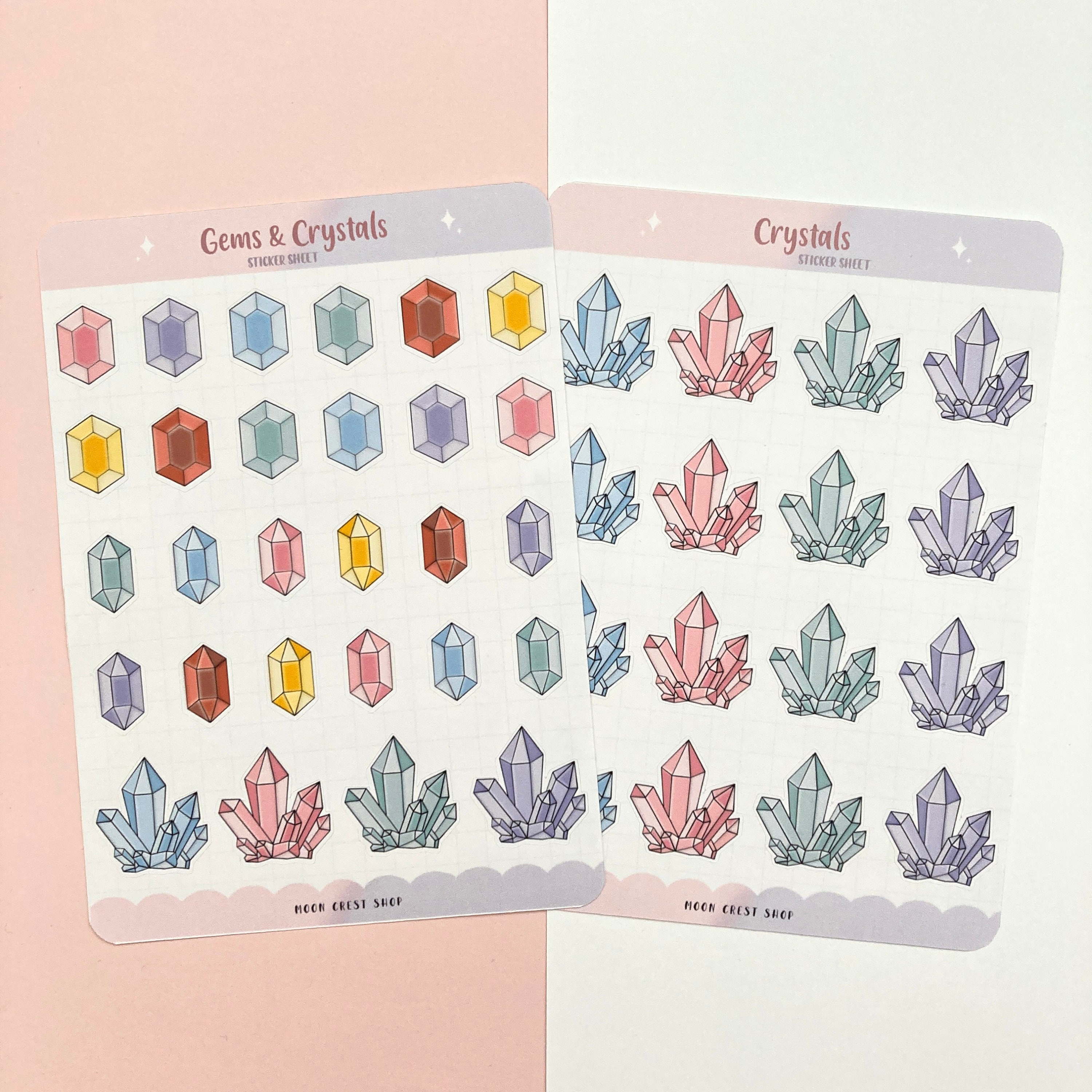 CRYSTAL BUNDLE - 2 Sticker Sheets + 4 Die Cut Stickers | Pastel Gems ...