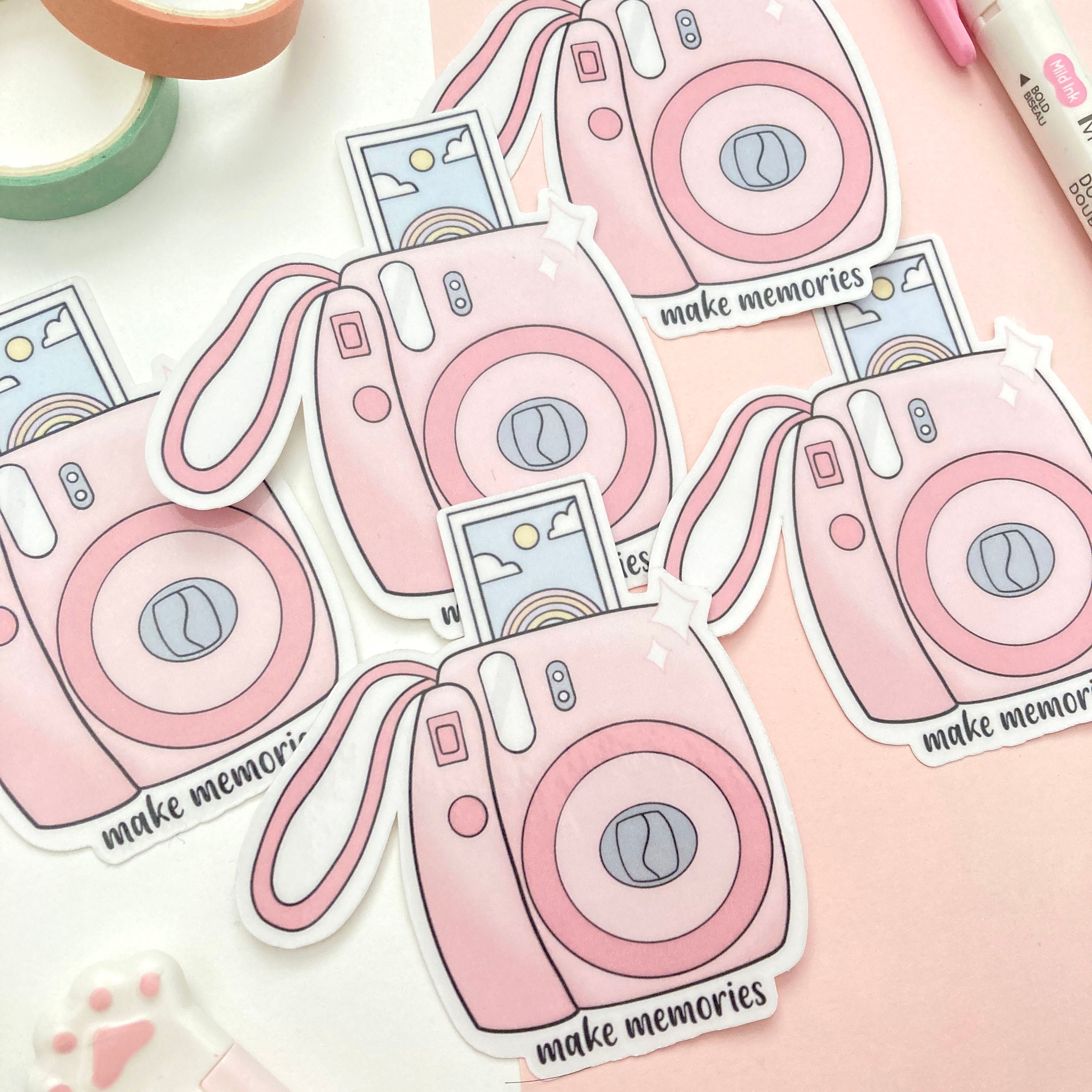 Cute Pink Make Memories Camera Sticker | Waterproof Laminated Vinyl Die ...