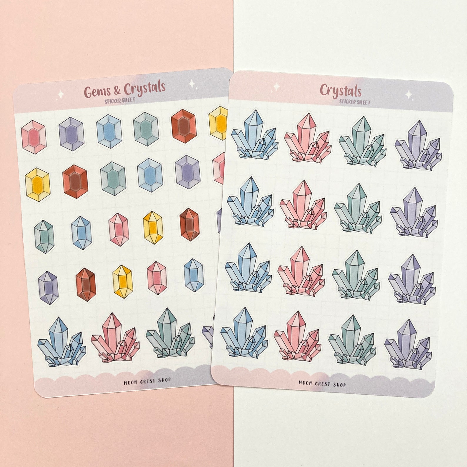 CRYSTAL BUNDLE - 2 Sticker Sheets + 4 Die Cut Stickers | Pastel Gems ...