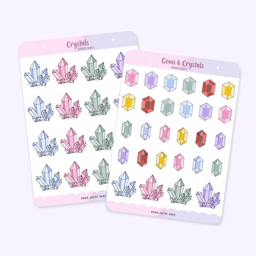 2-PACK BUNDLE - Pastel Gems & Crystals Sticker Sheet + Pastel Crystals ...