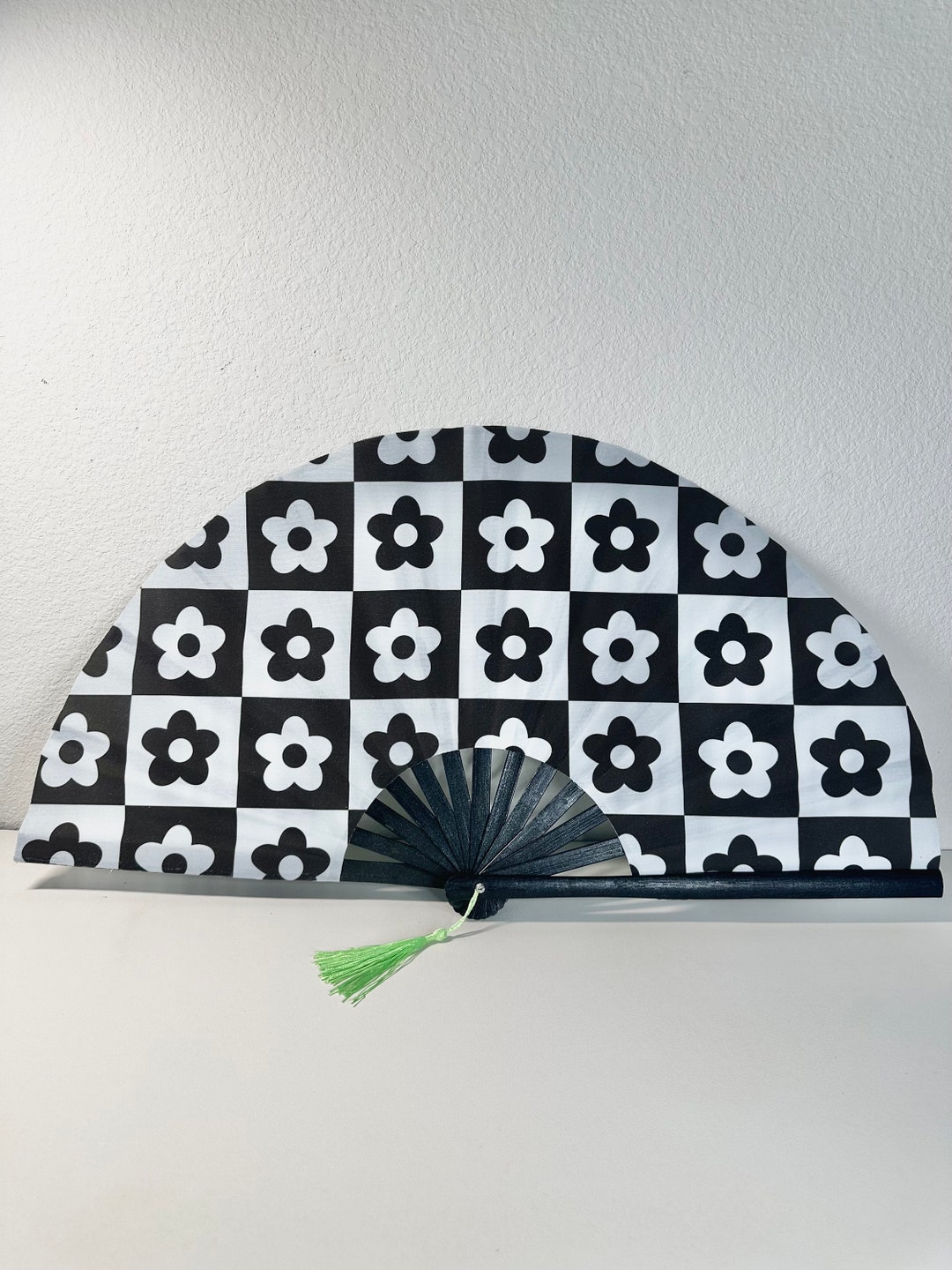 Checkered Daisy Fan / Large Fan / Rave Accessories / Hand Fan / Rave ...