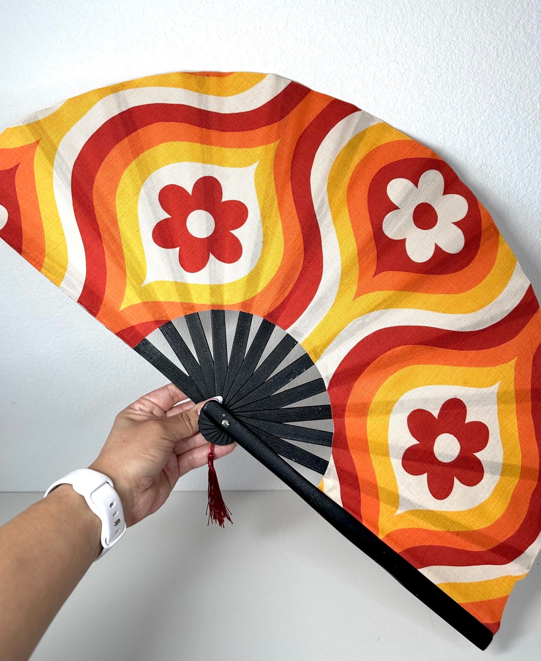 Sunset Daisy Fan / Large Fan / Rave Accessories / Hand Fan / Rave Hand ...