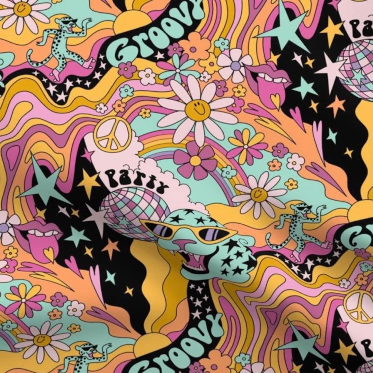 Groovy Disco Fan / Large Fan / Rave Accessory / Hand Fan / - Etsy