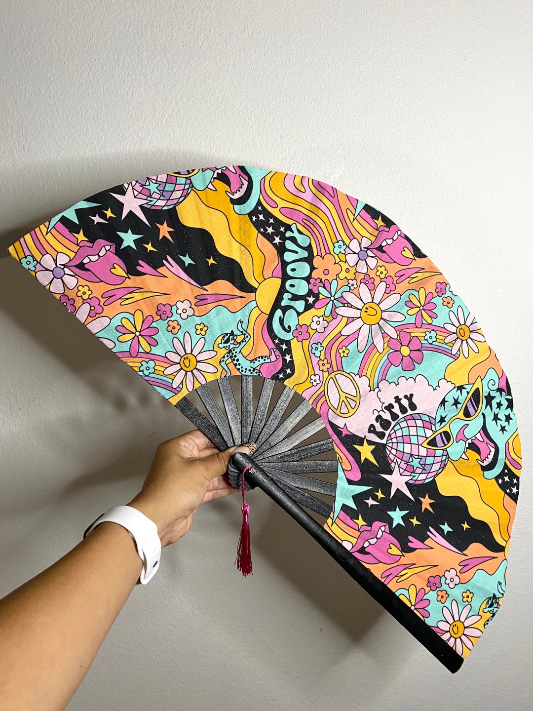 Groovy Disco Fan / Large Fan / Rave Accessories / Hand Fan / Rave Hand ...