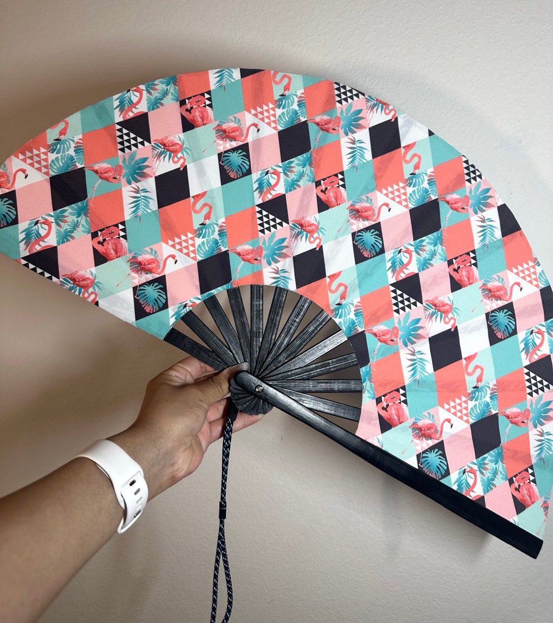 Diamond Flamingo Fan / Large Fan / Rave Accessories / Hand Fan / Rave ...