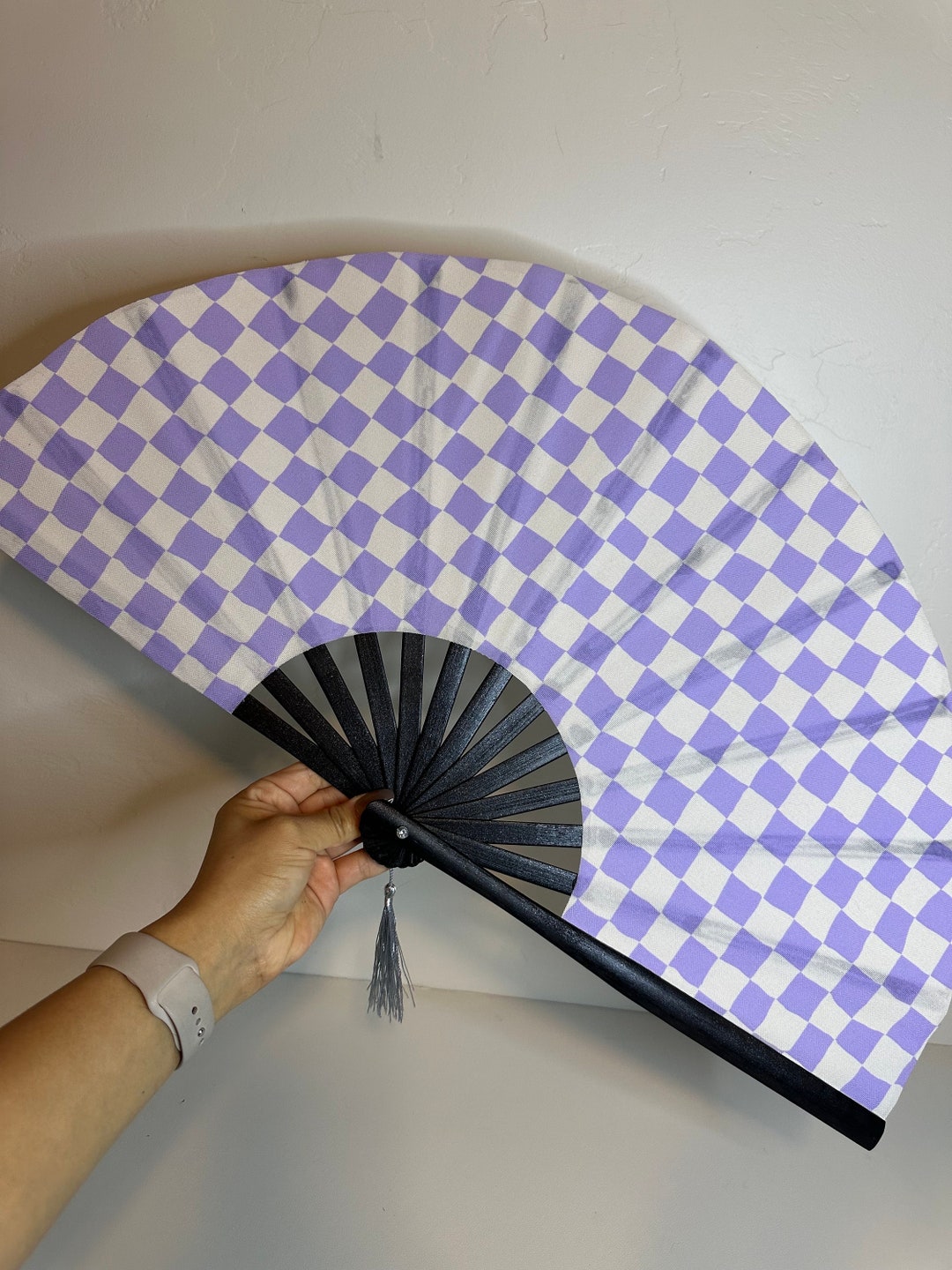 Lavender Checkered Fan / Large Fan / Rave Accessories / Hand Fan / Rave ...