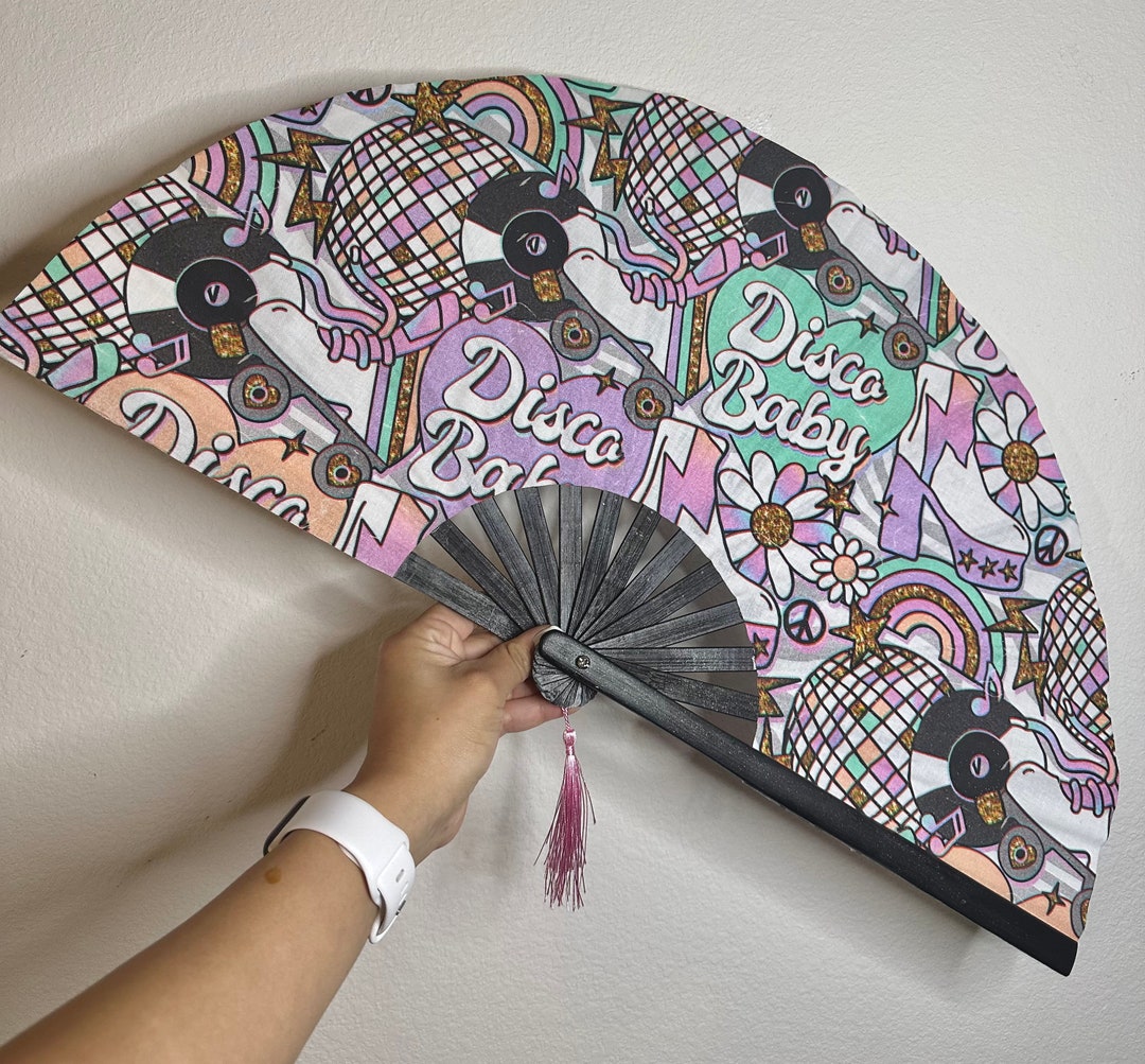 Disco Baby Fan / Large Fan / Rave Accessories / Hand Fan / Rave Hand Fan / Clacking Fan / EDM ...