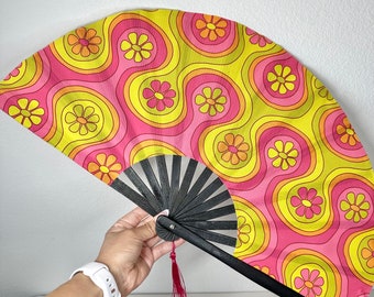 Pink Moo Moo Fan / Large Fan / Rave Accessories / Hand Fan / Rave Hand ...