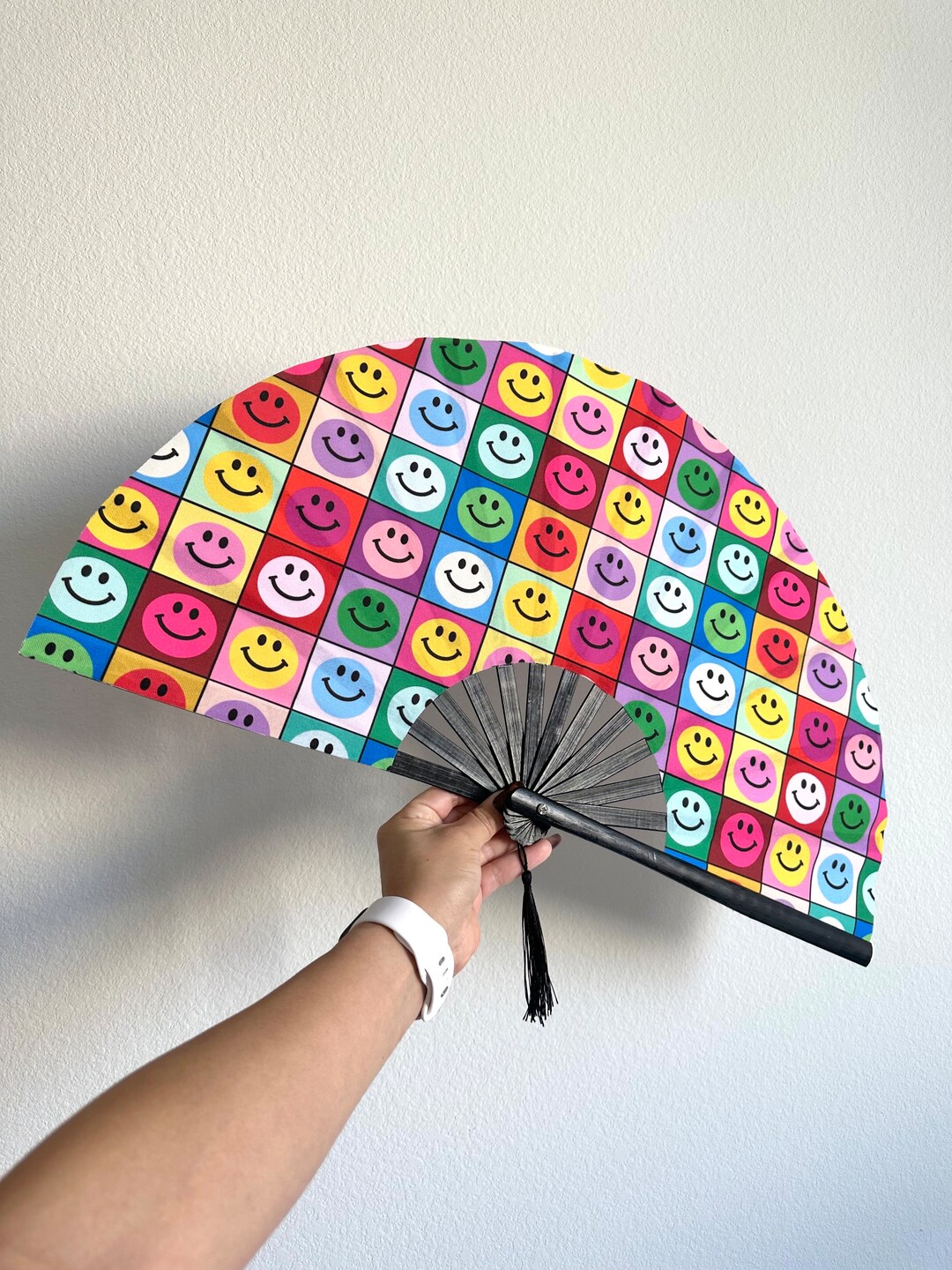 Happy Tabs Fan / Large Fan / Rave Accessories / Hand Fan / Rave Hand ...