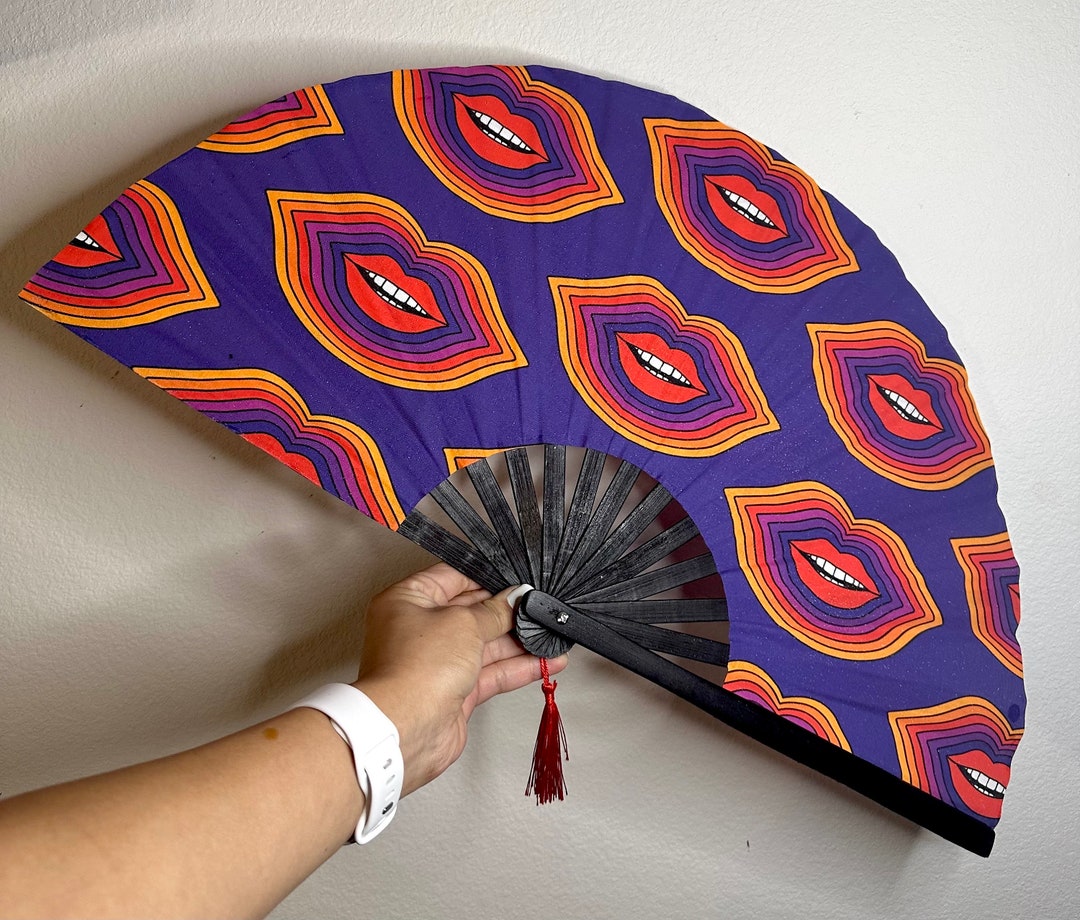 Retro Lips Fan / Large Fan / Rave Accessories / Hand Fan / Rave Hand ...