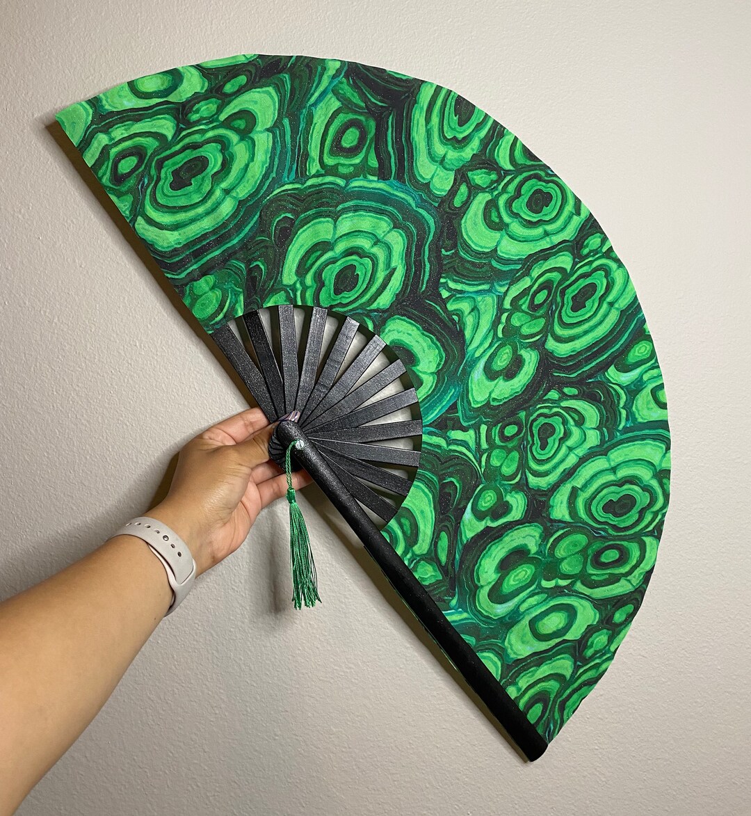 Emerald Gem Fan / Large Fan / Rave Accessory / Hand Fan / Clacking Fan ...