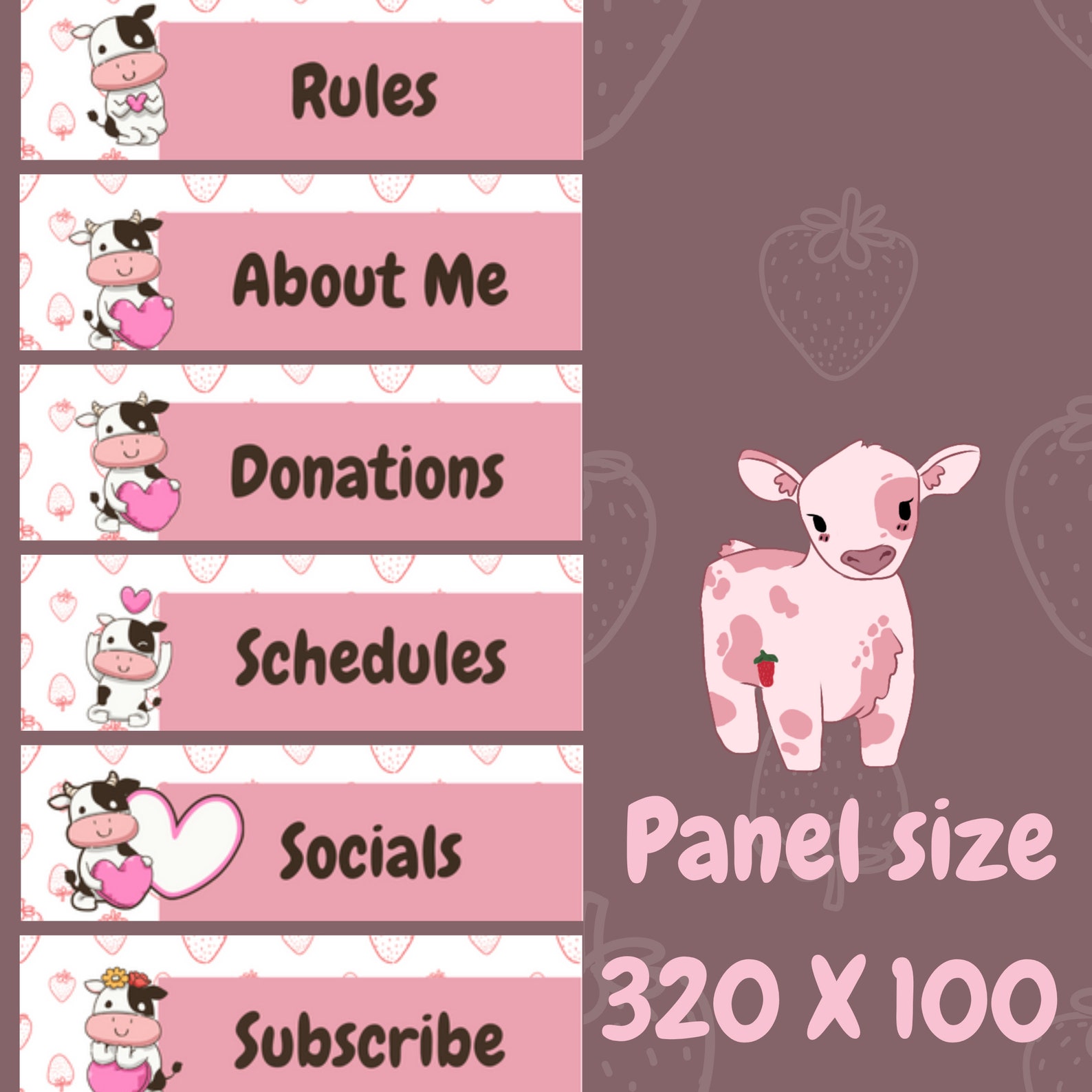 TWITCH and STREAM OVERLAY | Strawberry Cow Theme | Bundle Pack! Cute ...