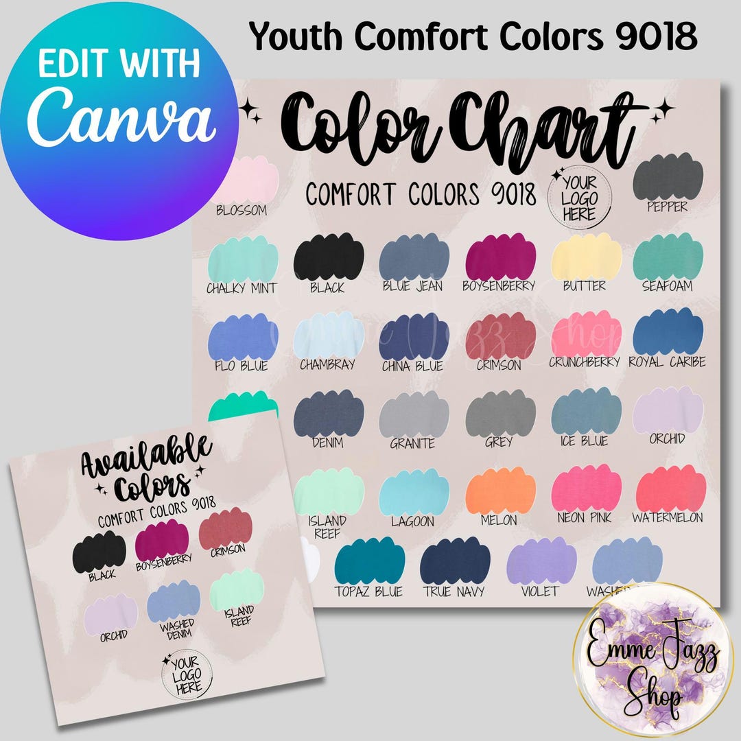 Comfort Colors 9018 Editable Color Chart PNG Youth Comfort Colors Color ...
