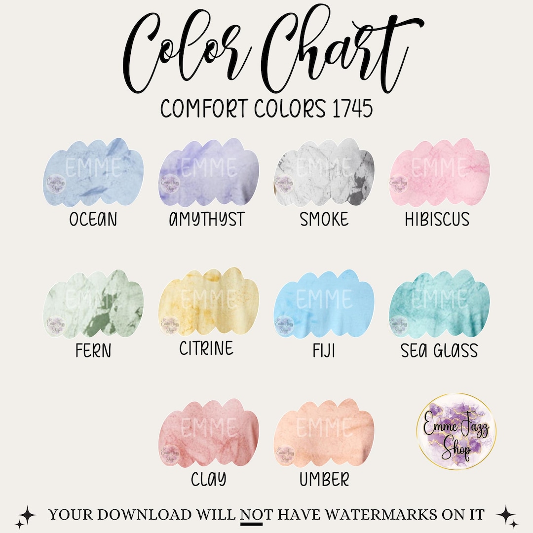 Comfort Colors 1745 Color Chart Digital Download Comfort Colors Color ...