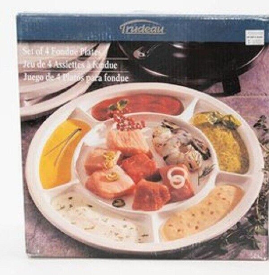 Trudeau Fondue Sushi Appetizer Plate 10 Divided Round Stoneware Set 4 ...
