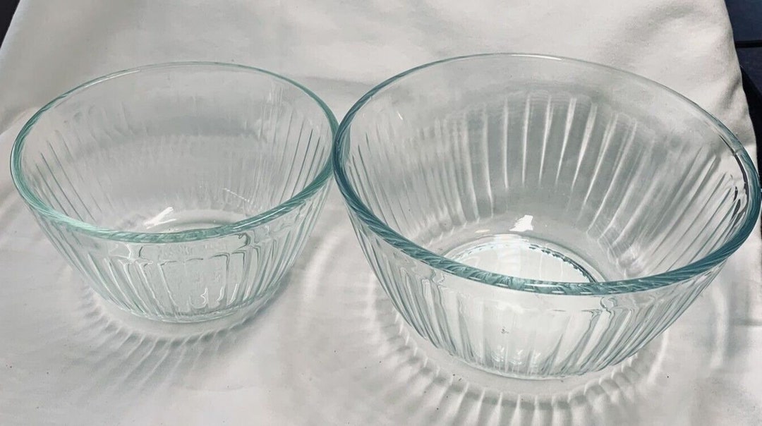 Pyrex Clear Mixing Bowls Aqua Ribbed Nesting 7401-s - 7402-s Set of 2 3 ...